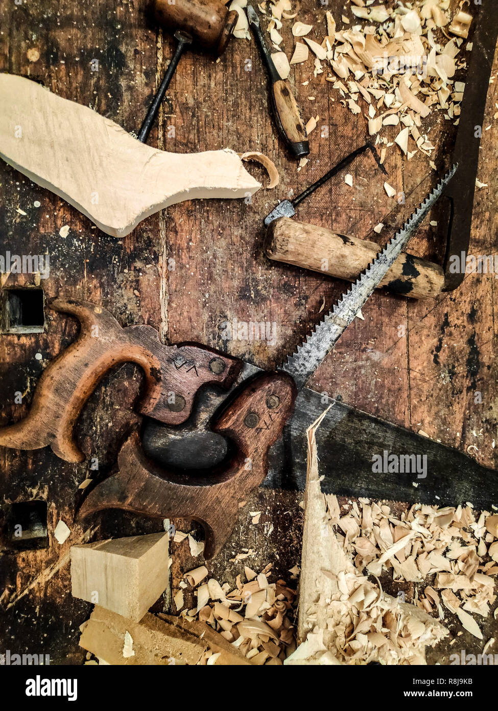 old tools for traditional wooden art work Stock Photo - Alamy