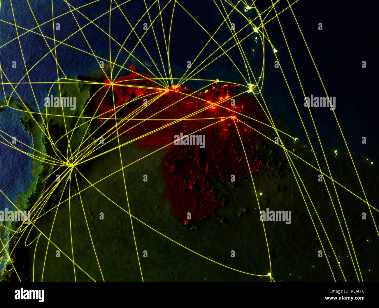 Venezuela from space on model of planet Earth with networks. Detailed ...