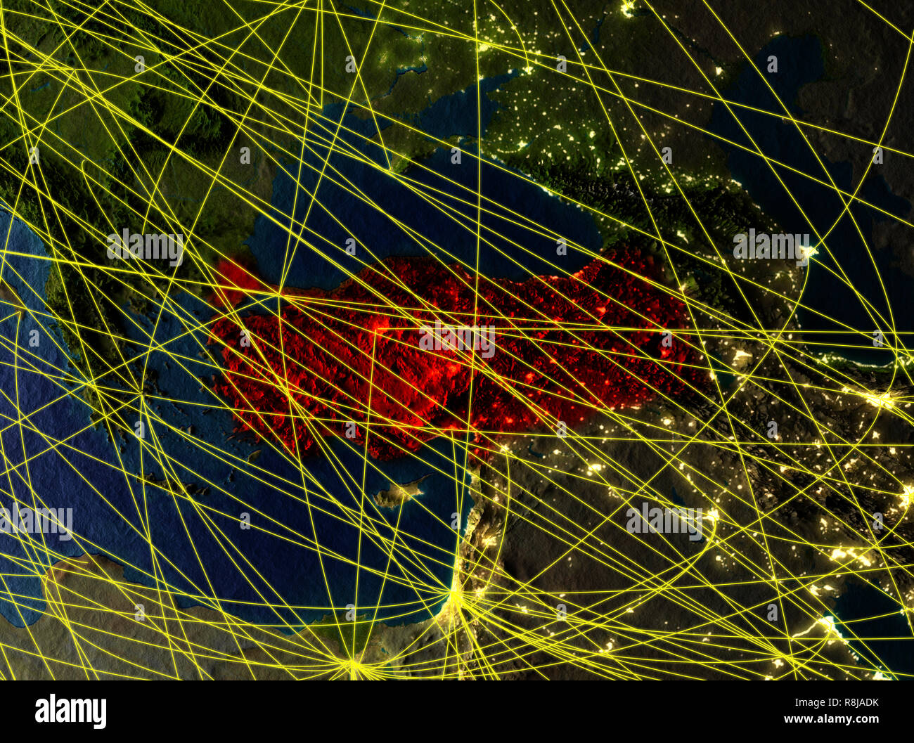 Turkey from space on model of planet Earth with networks. Detailed ...