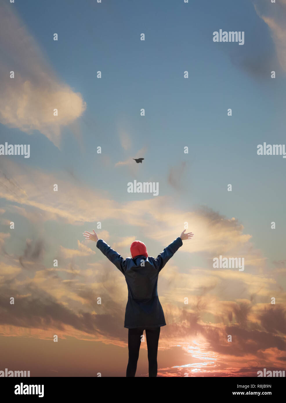 Woman raised arms salute hi-res stock photography and images - Alamy