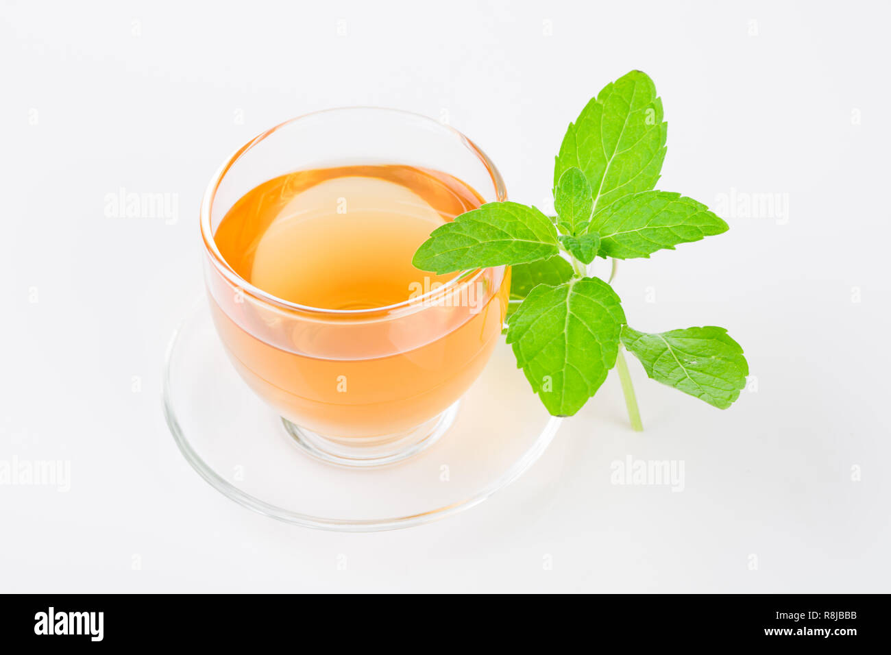 Mint tea. Cup of tea with fresh mint leaves on a white background Stock ...