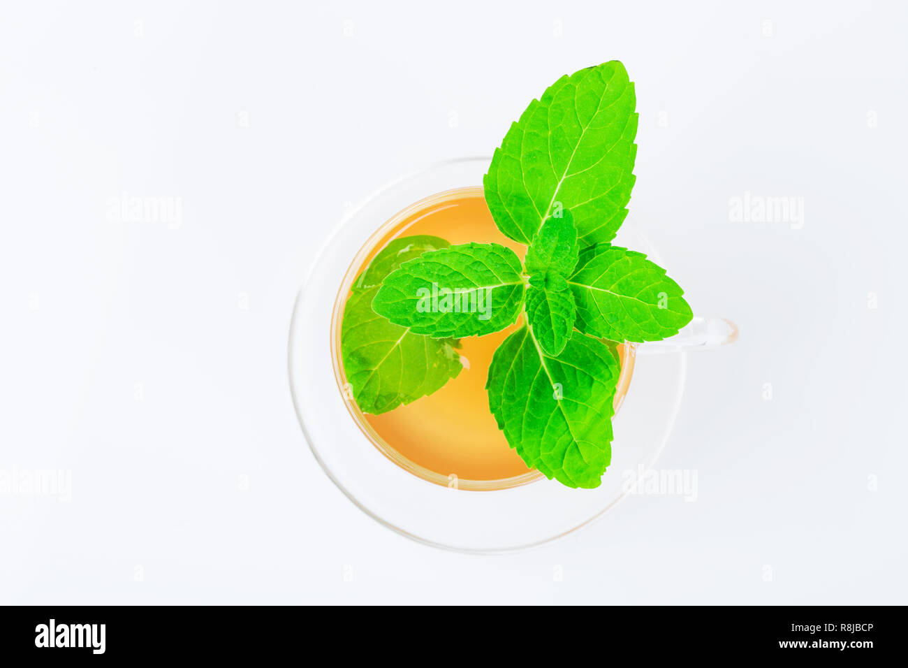 Mint tea. Cup of tea with fresh mint leaves on a white background Stock ...