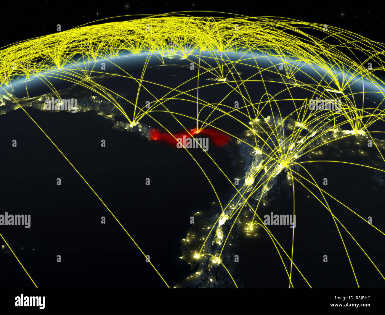 Panama on planet Earth at night with international network representing ...