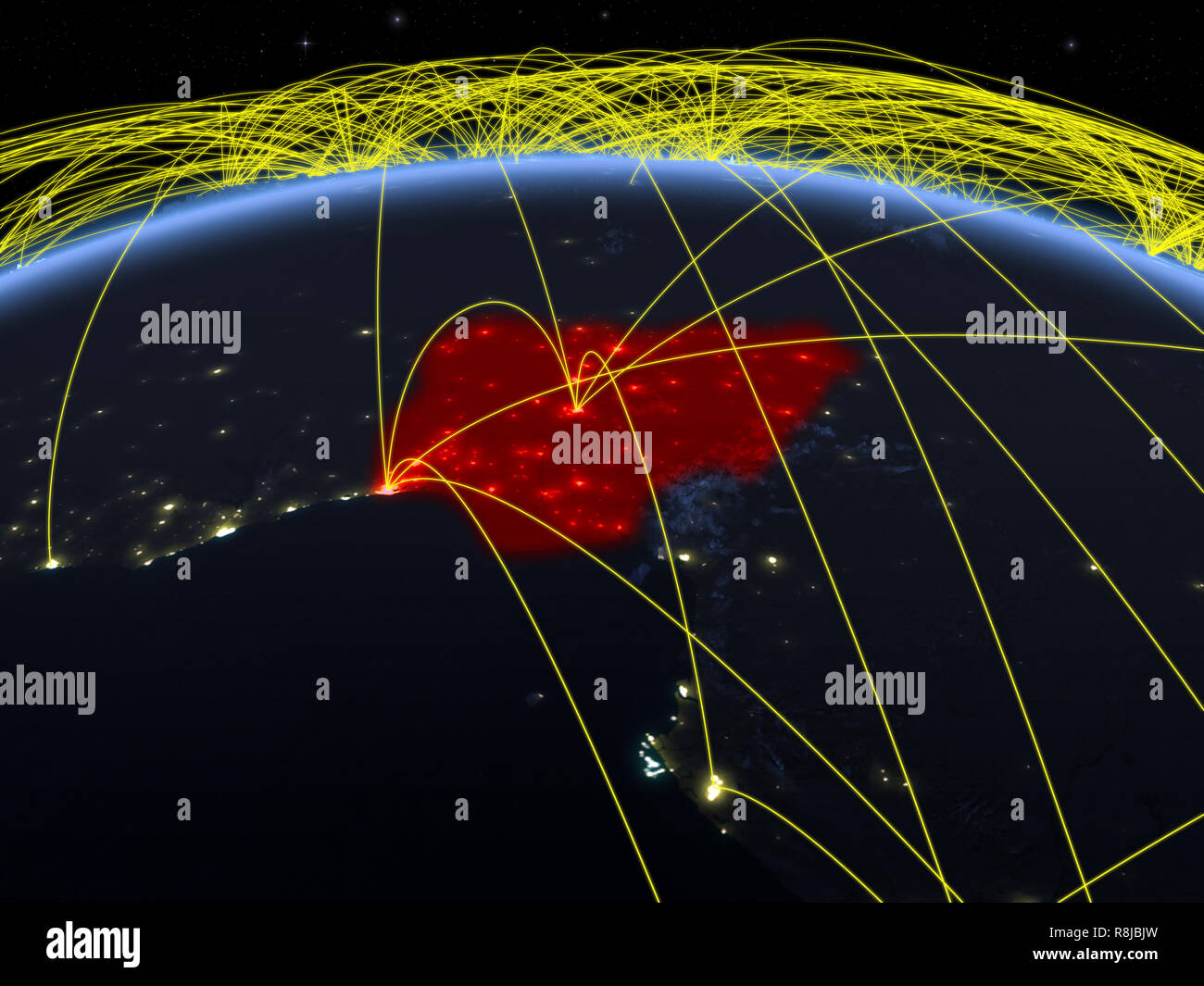 Nigeria on planet Earth at night with international network ...