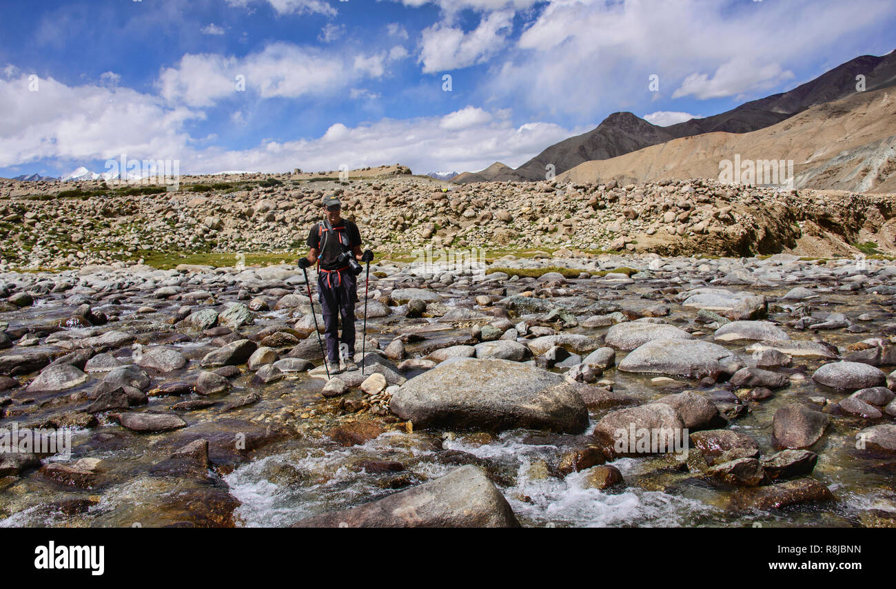 View of the Ladakh Range while trekking to Tso Moriri, Ladakh, India ...