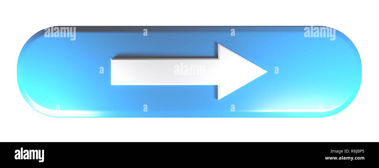 Blue rounded rectangle push button with an arrow to the right - 3D ...