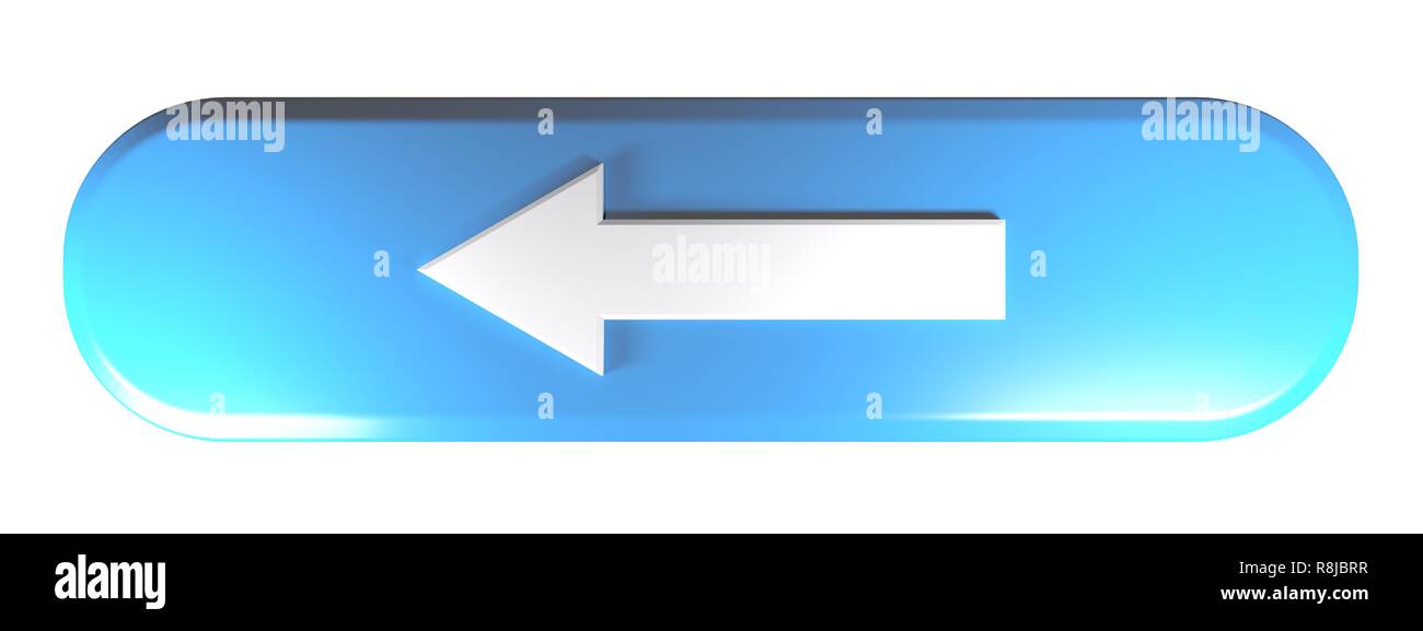 Blue rounded rectangle push button with an arrow to the left - 3D ...