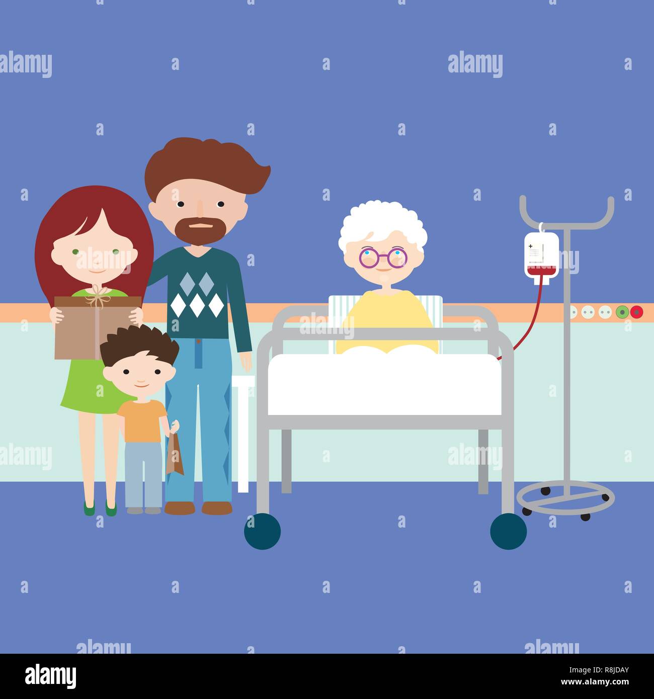 Old woman or grandmother lying in hospital bed and having intravenous ...