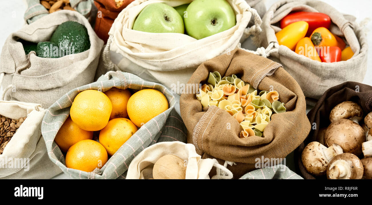 Zero Waste Food Storage Eco Bag Top View. Natural Organic Sack for ...