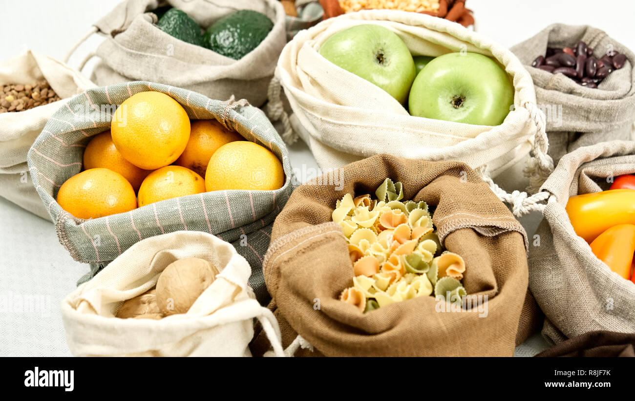 Zero Waste Food Storage Eco Bag Top View. Natural Organic Sack for ...