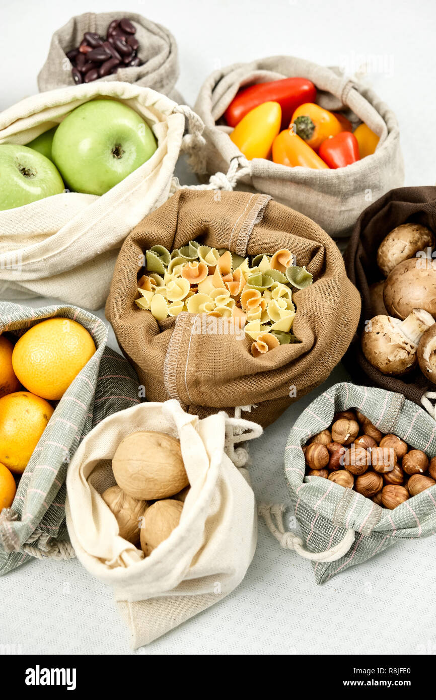 Zero Waste Food Storage Eco Bag Top View. Natural Organic Sack for ...