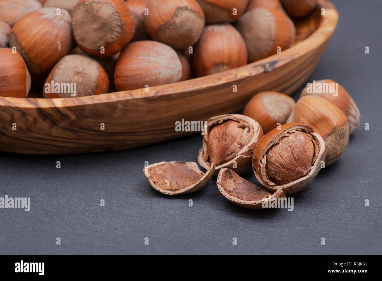 Fresh organic high quality hazelnuts, filberts on natural stone ...