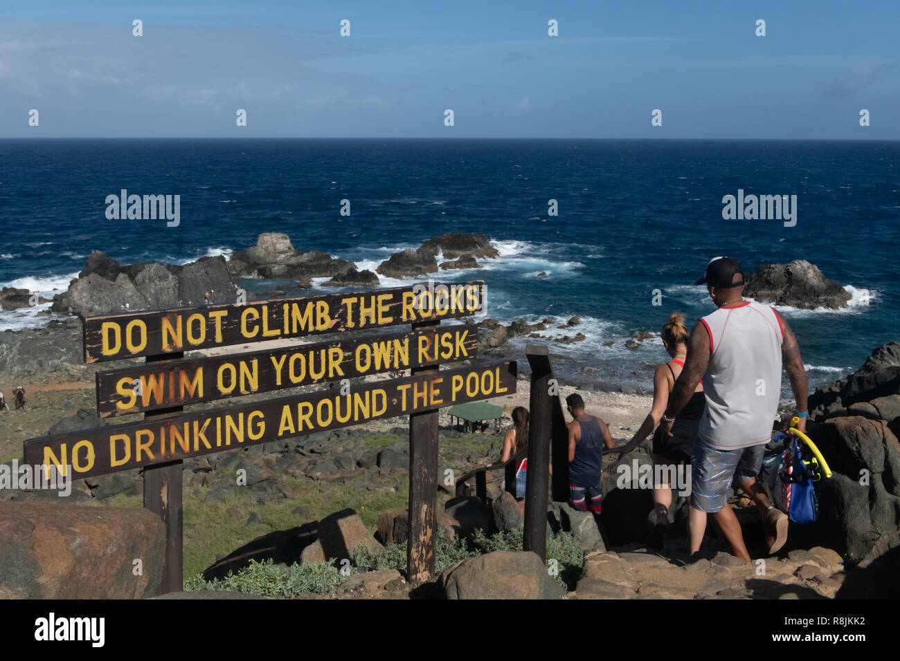 Natural pool Aruba - Conchi Aruba - warning signs for snorkelers and ...