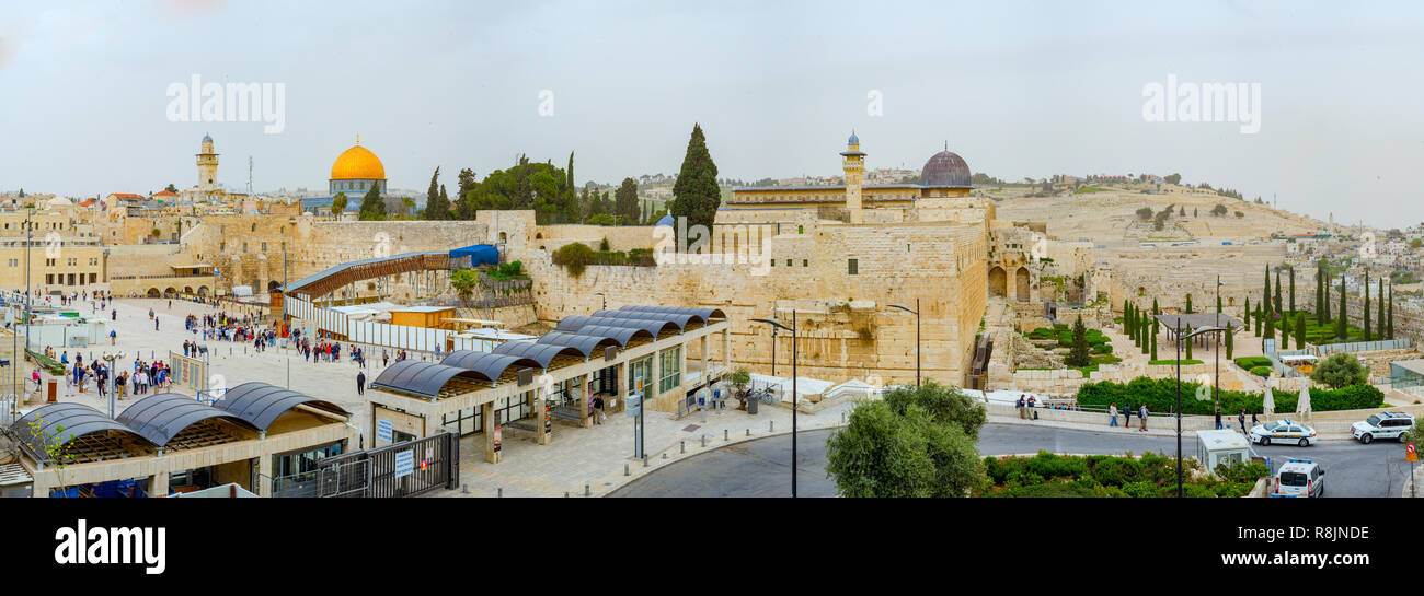 Jerusalem panoramic roof view.Holy Sepulcher Church.Old town market ...