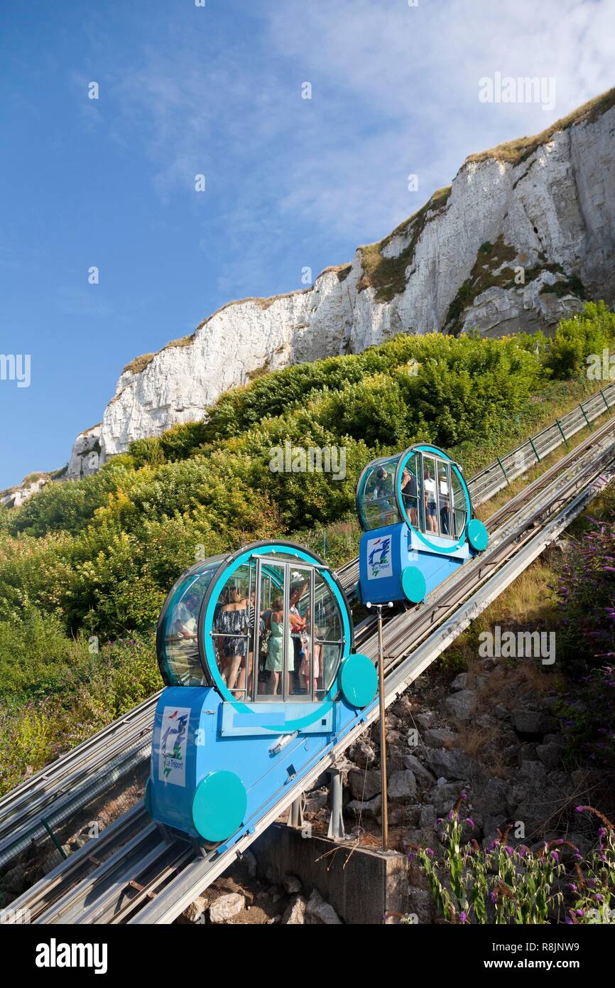 France, Seine Maritime, Le Treport, funicular and tunnel accessing ...