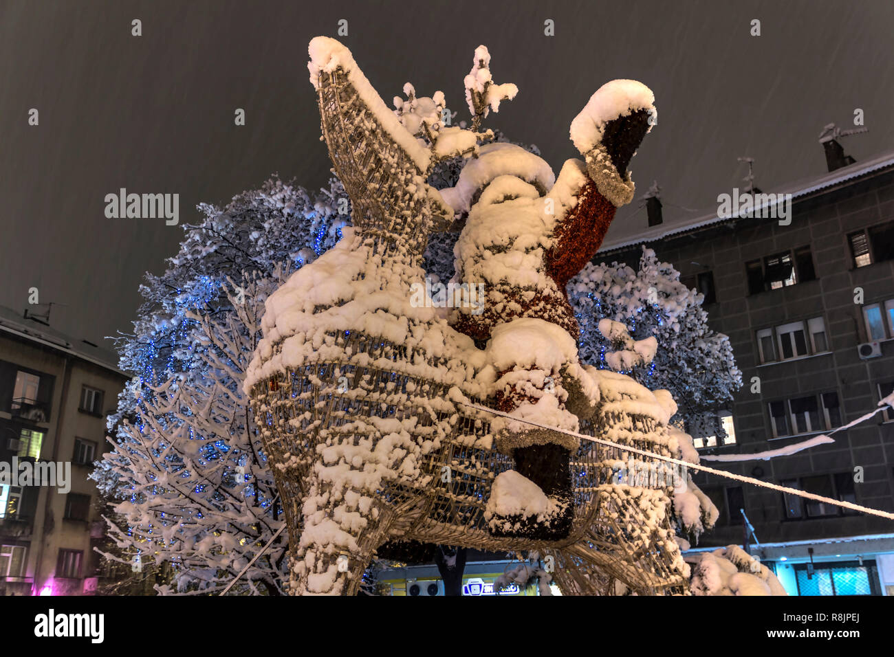 Zemun, Belgrade, Serbia, December 2018 - Snow covered Santa Claus ...