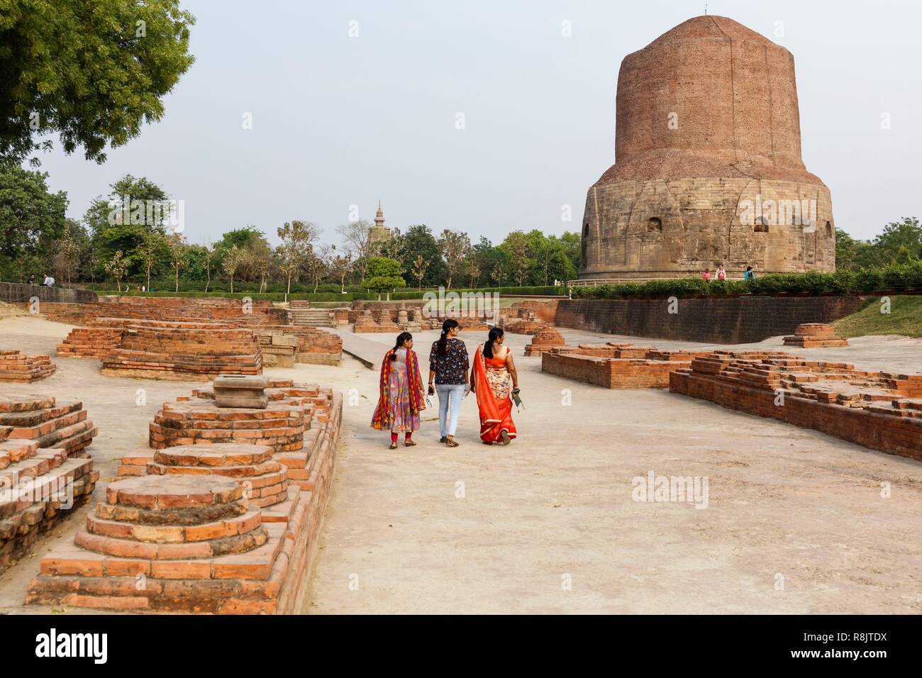 India, Uttar Pradesh, Sarnath, archeological site, indian women ...