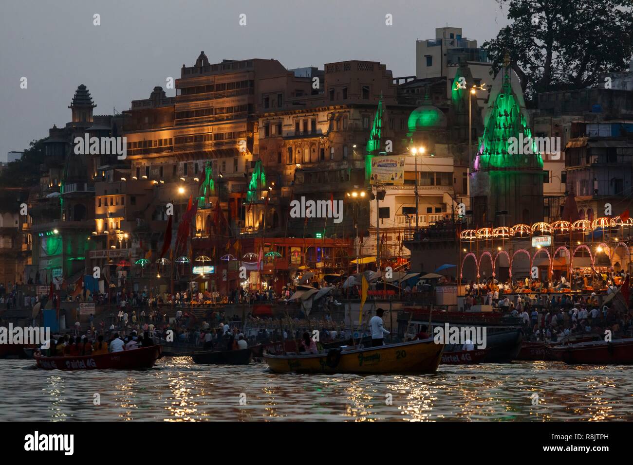 Varanasi boat night hi-res stock photography and images - Alamy