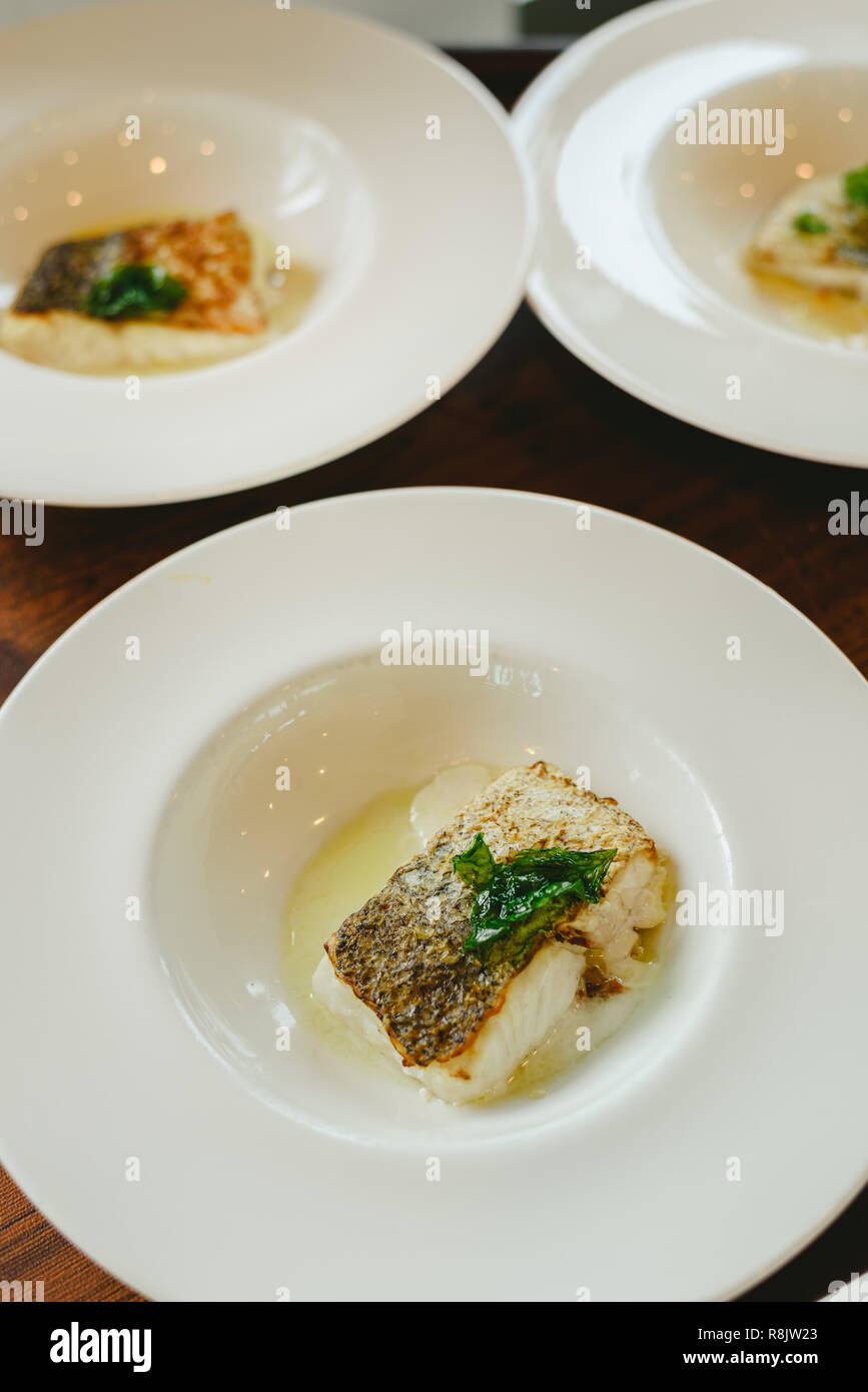 Grilled golden cod dish Stock Photo - Alamy