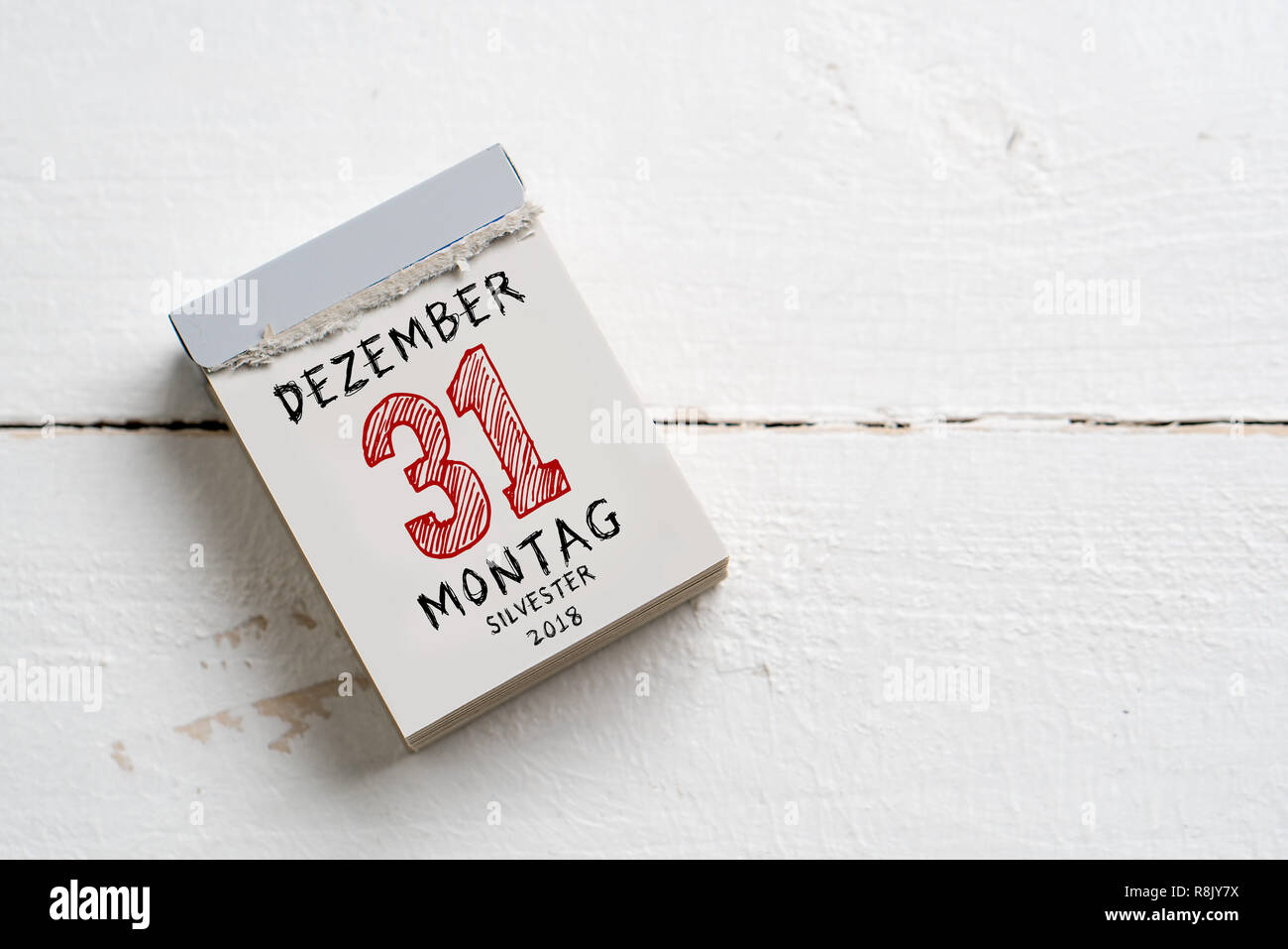 tear-off calendar with 31st of december 2018, silvester (in German) on ...