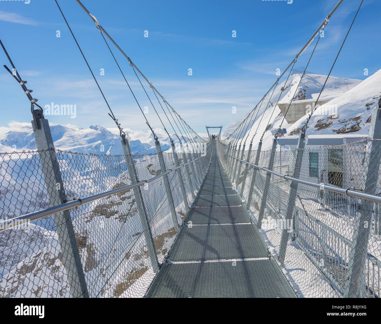 Suspension bridge along the cliff of Mt. Titlis in Switzerland in ...