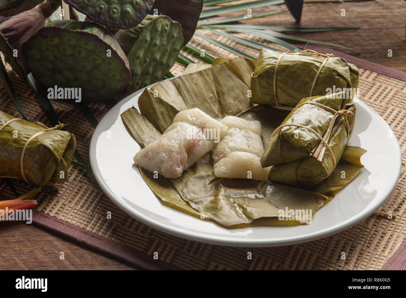 khao tom mad Thai food style dessert, made from banana and glutinous ...