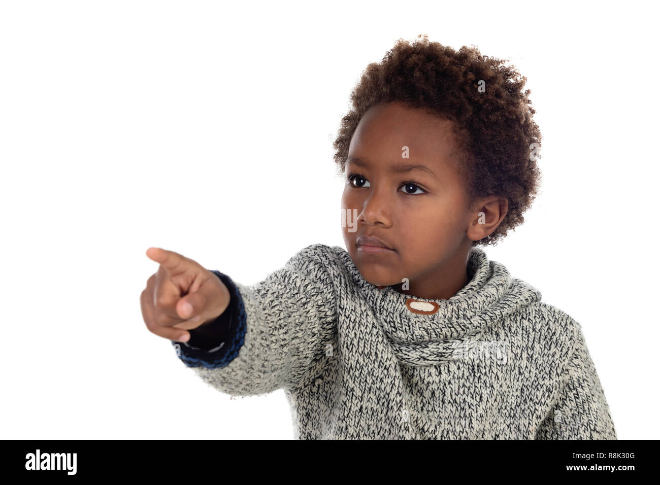 Cute kid pointing with his finger isolated on white background Stock ...