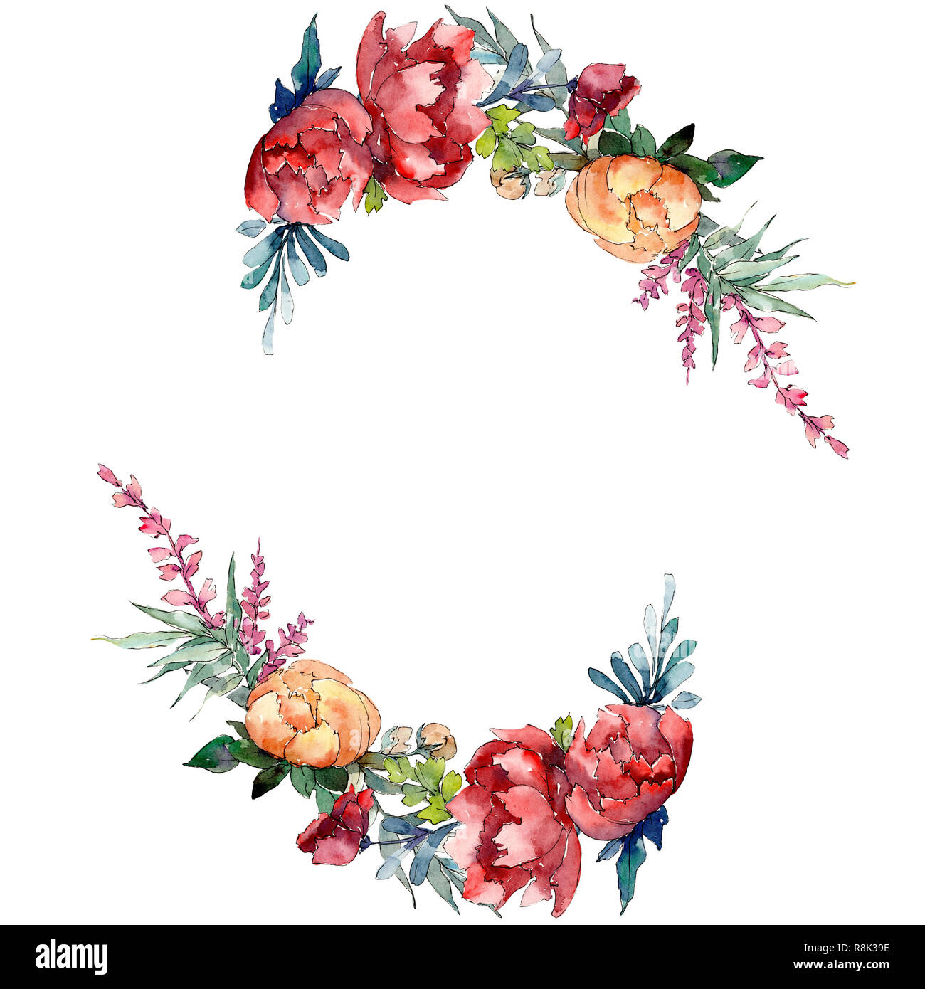 Red and orange bouquet botanical flower. Watercolor background ...