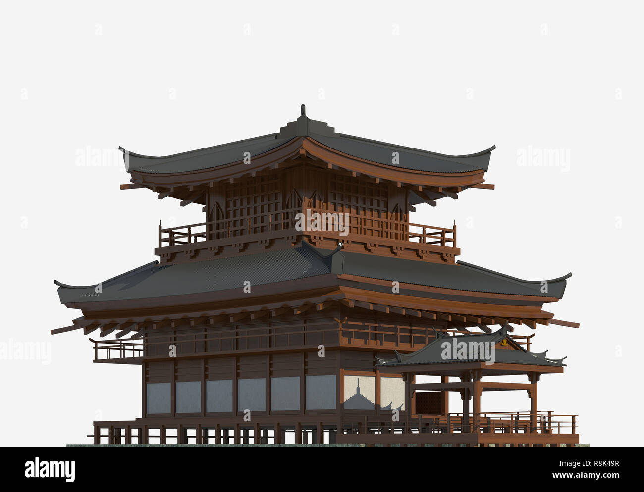 Japanese building isolated on white background 3d illustration Stock ...