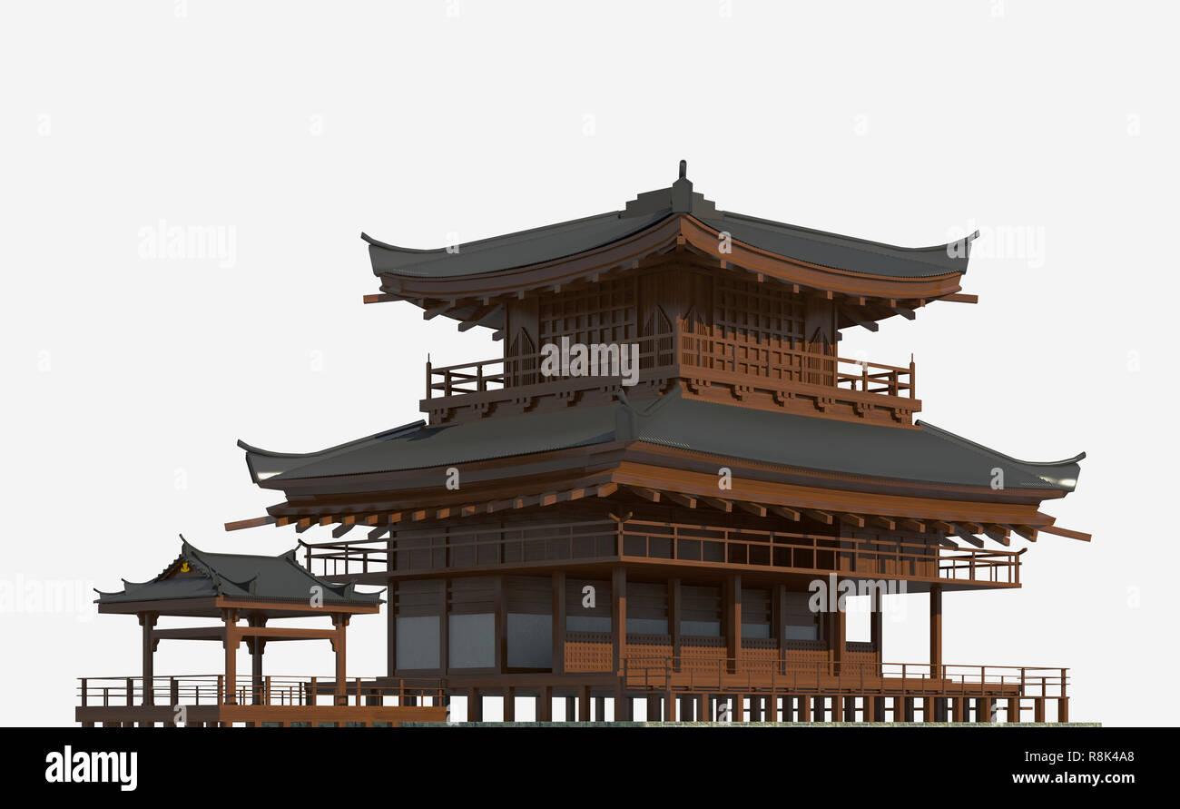Japanese building isolated on white background 3d illustration Stock ...