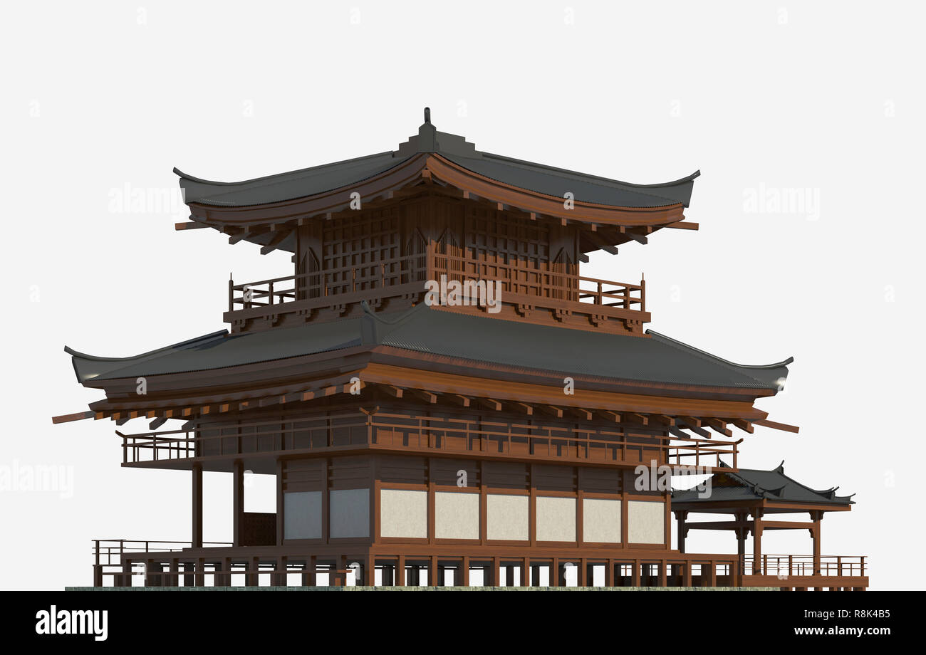 Japanese building isolated on white background 3d illustration Stock ...