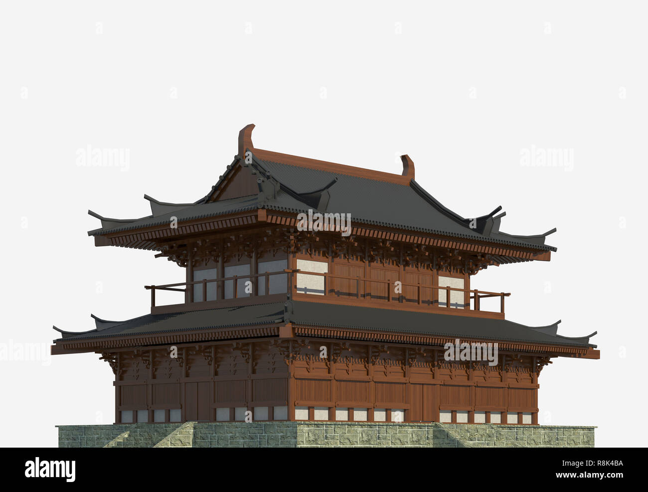 Japanese building isolated on white background 3d illustration Stock ...