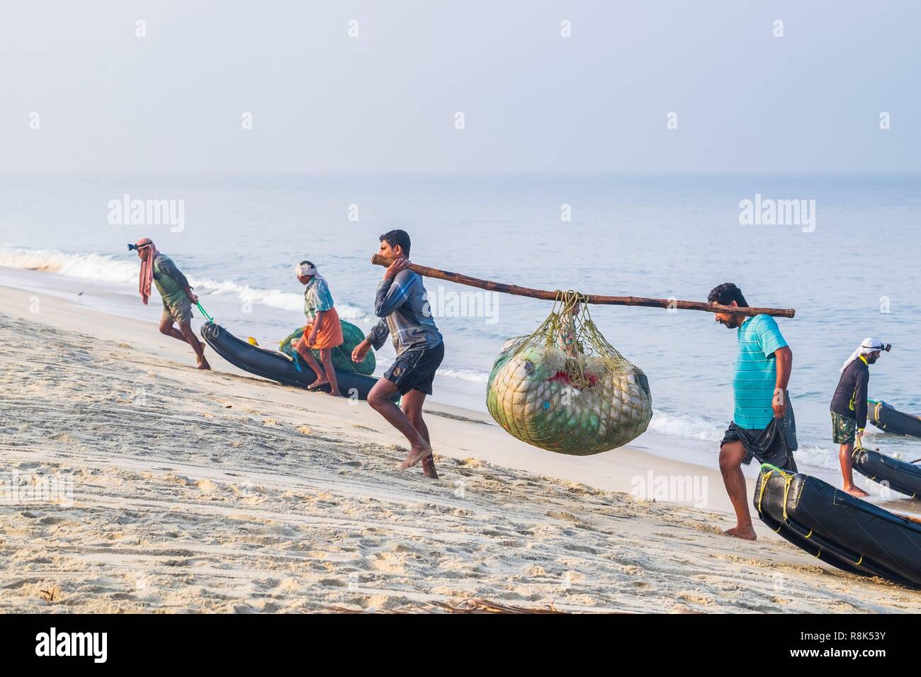 India, state of Kerala, Mararikulam, Marari Beach, back from fishing on ...