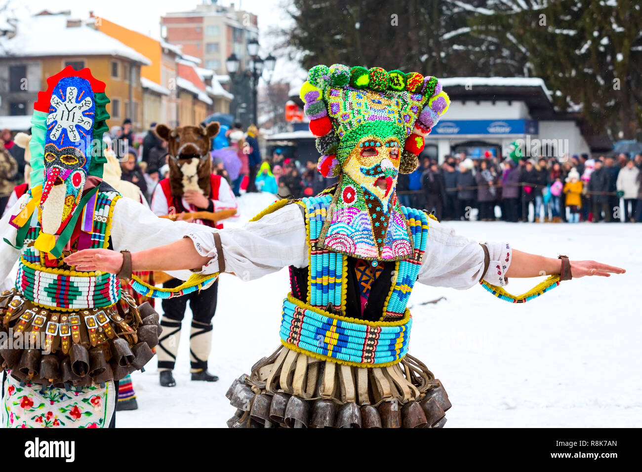 Razlog, Bulgaria - January 14, 2017: People in traditional carnival ...