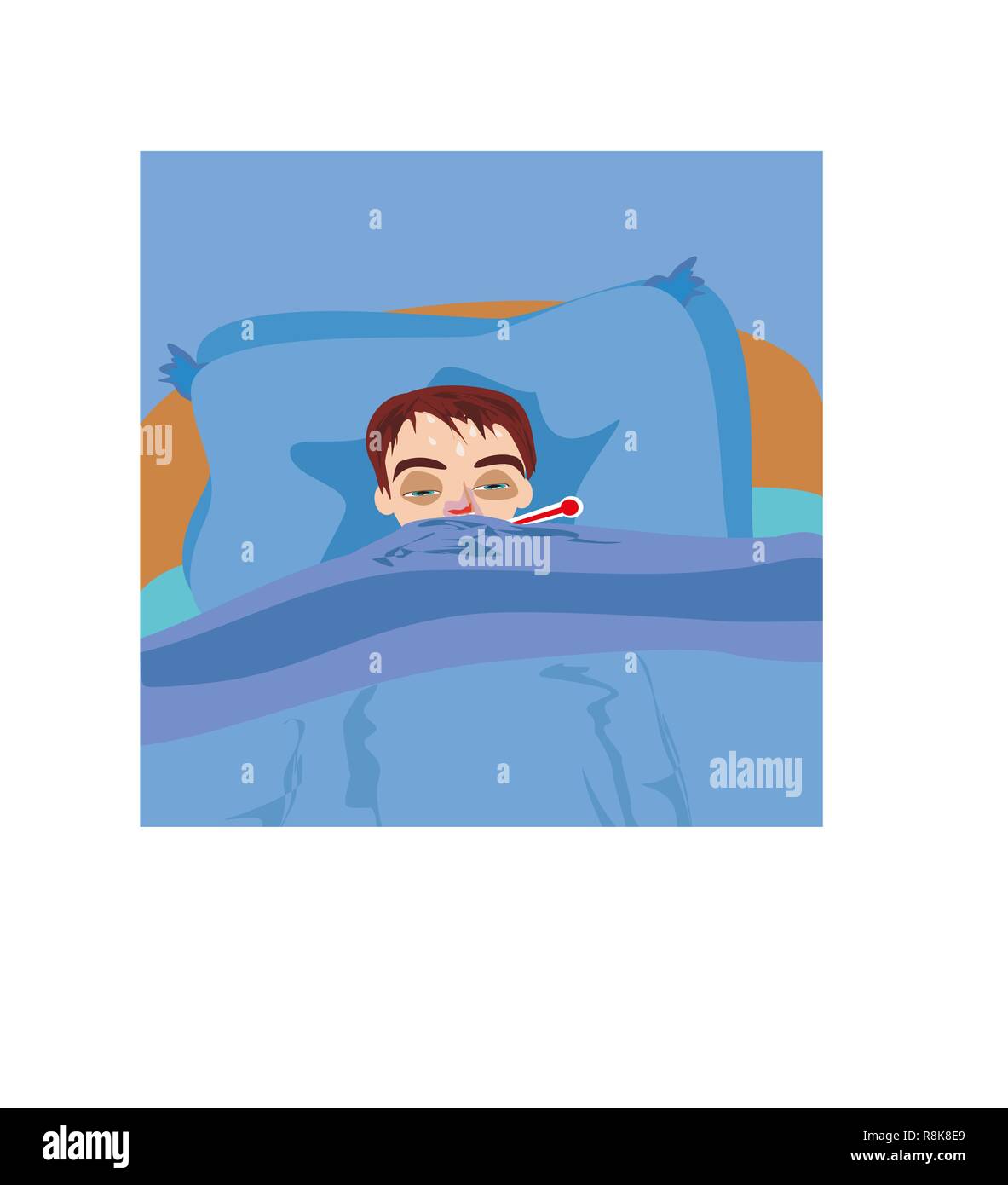 sick man in bed with fever Stock Vector Image & Art - Alamy