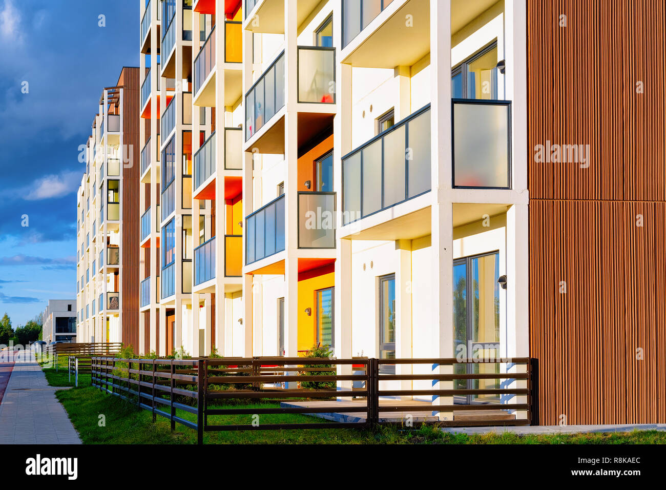 Apartment home residential buildings outdoor concept. Street and ...