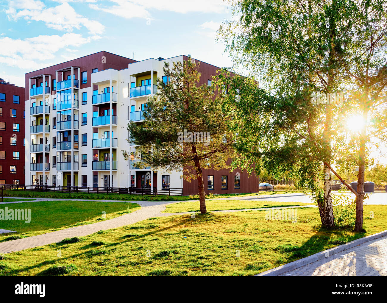 Apartment house and home residential buildings outdoor concept. Street ...