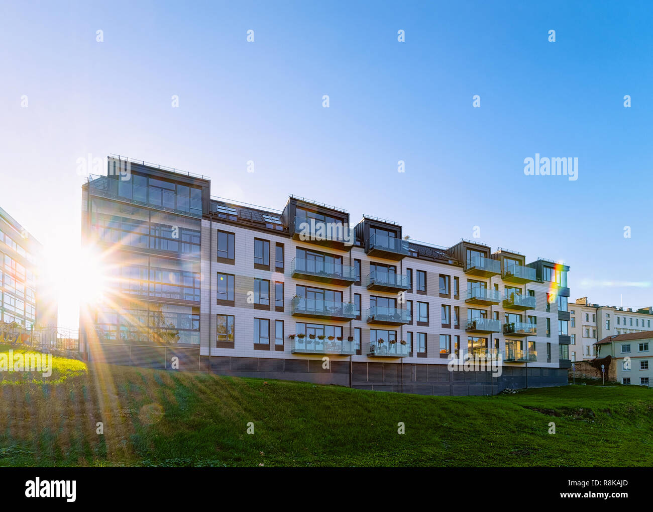 Apartment house residential buildings with outdoor concept. Street and ...