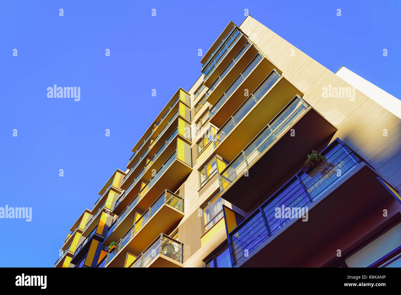 Facade of block modern residential home apartment house building ...