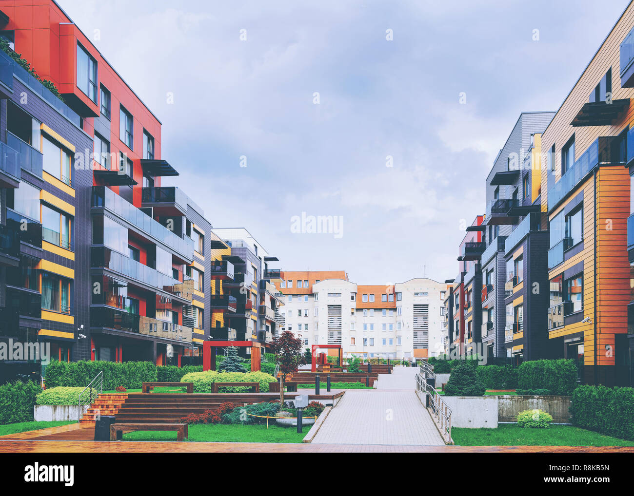 Complex of European residential buildings. With outdoor facilities ...