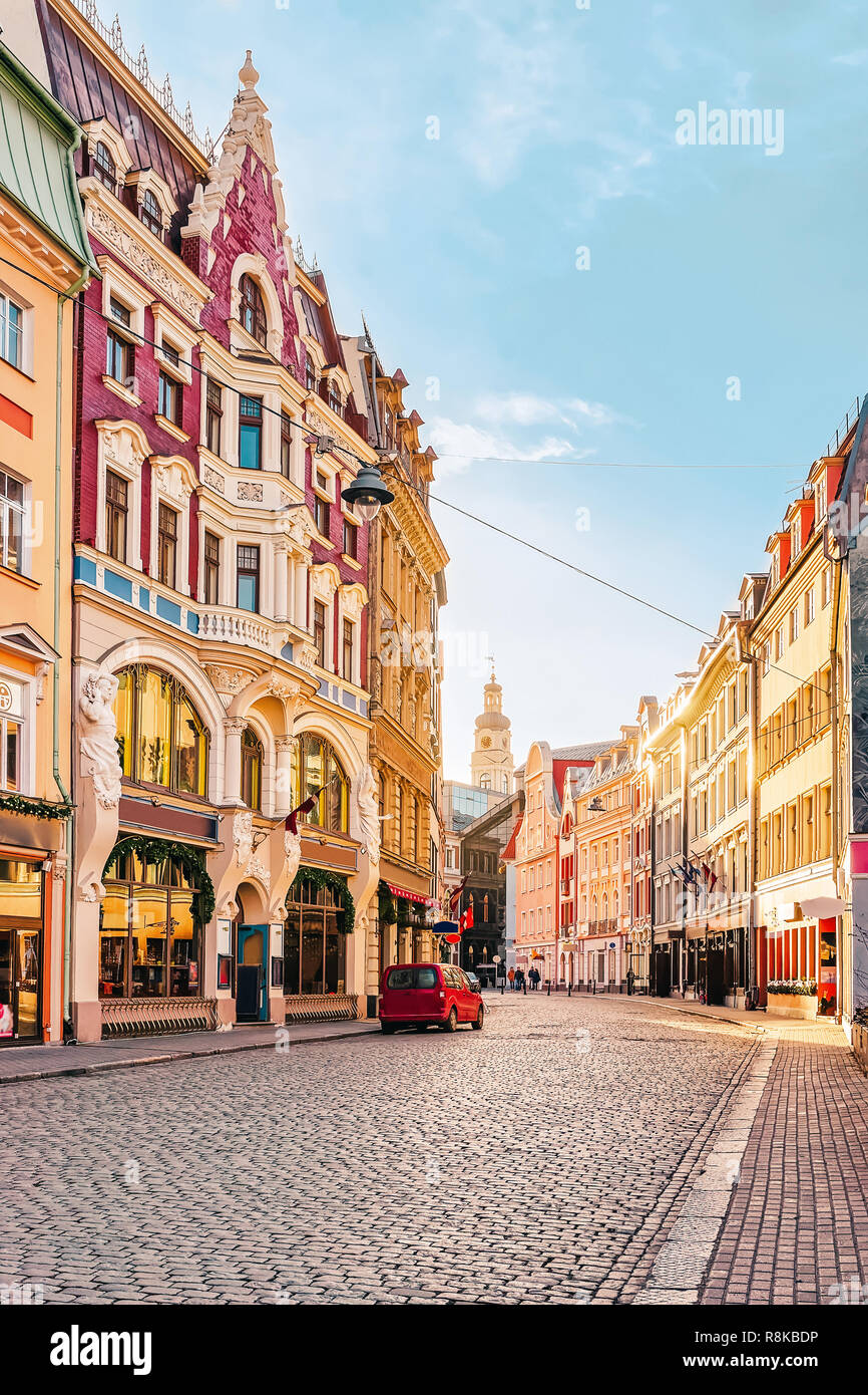 Street in the Old Town of Riga in Latvia in winter Stock Photo - Alamy