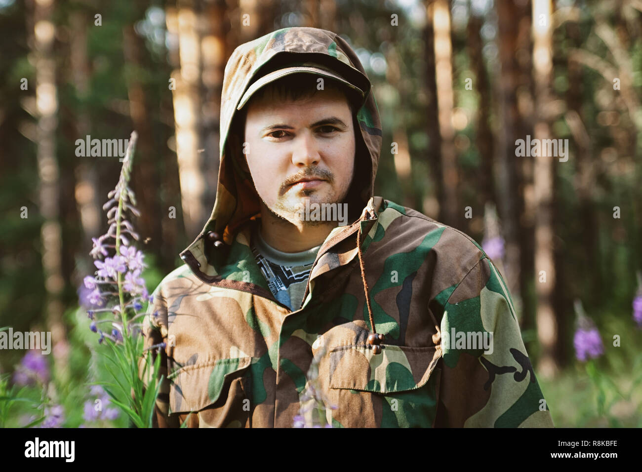 Man in combat uniform in the forest in Siberia in Russia Stock Photo ...