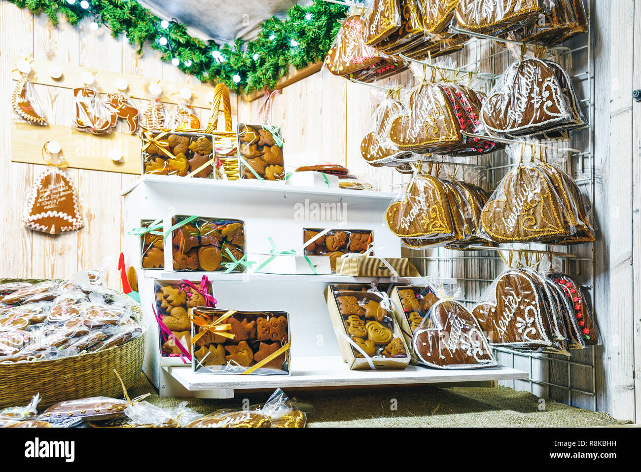 Gingerbread cookies on Christmas market in Vilnius in Lithuania Stock ...