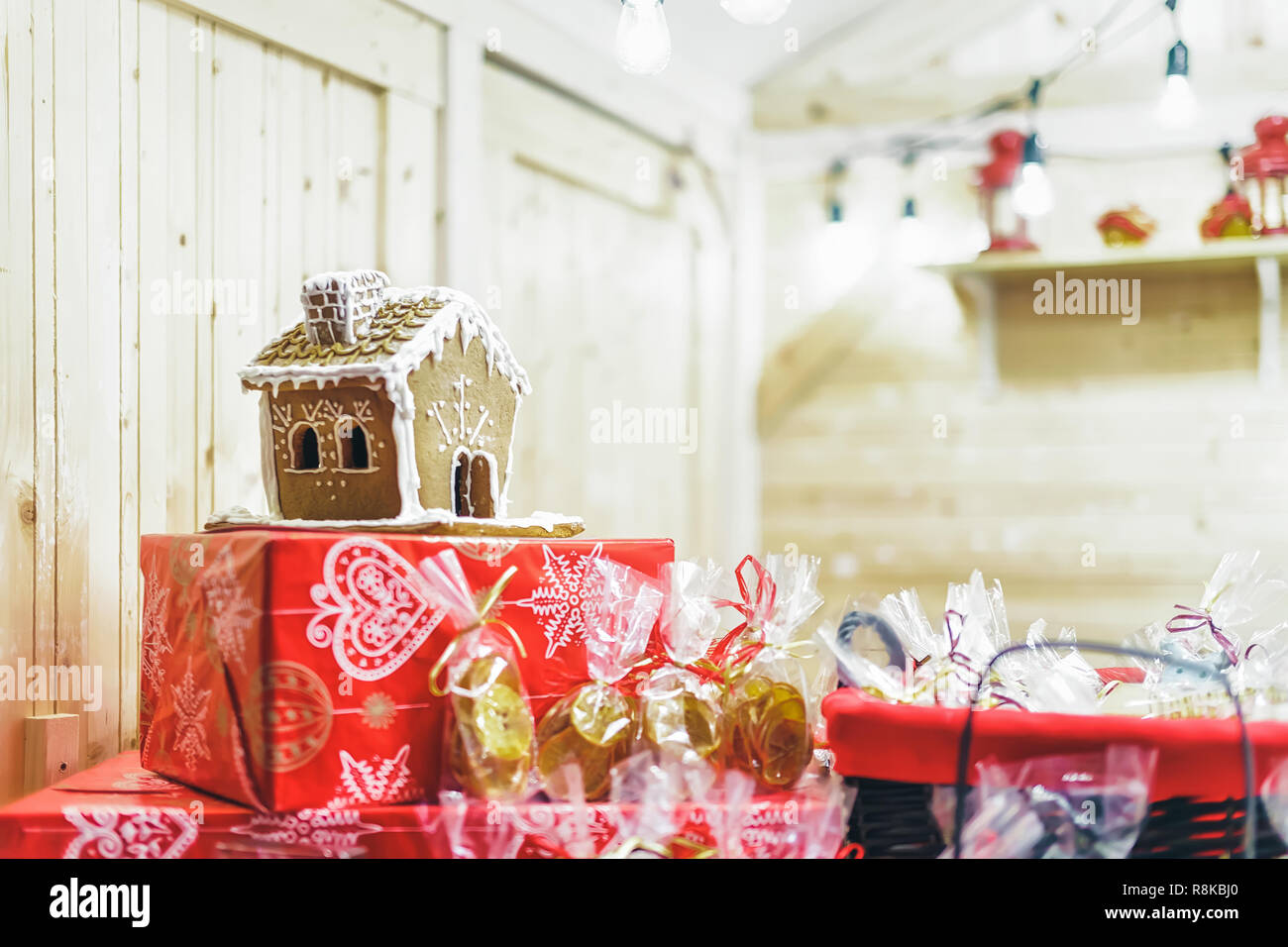 Gingerbread house on Christmas market in Vilnius in Lithuania Stock ...
