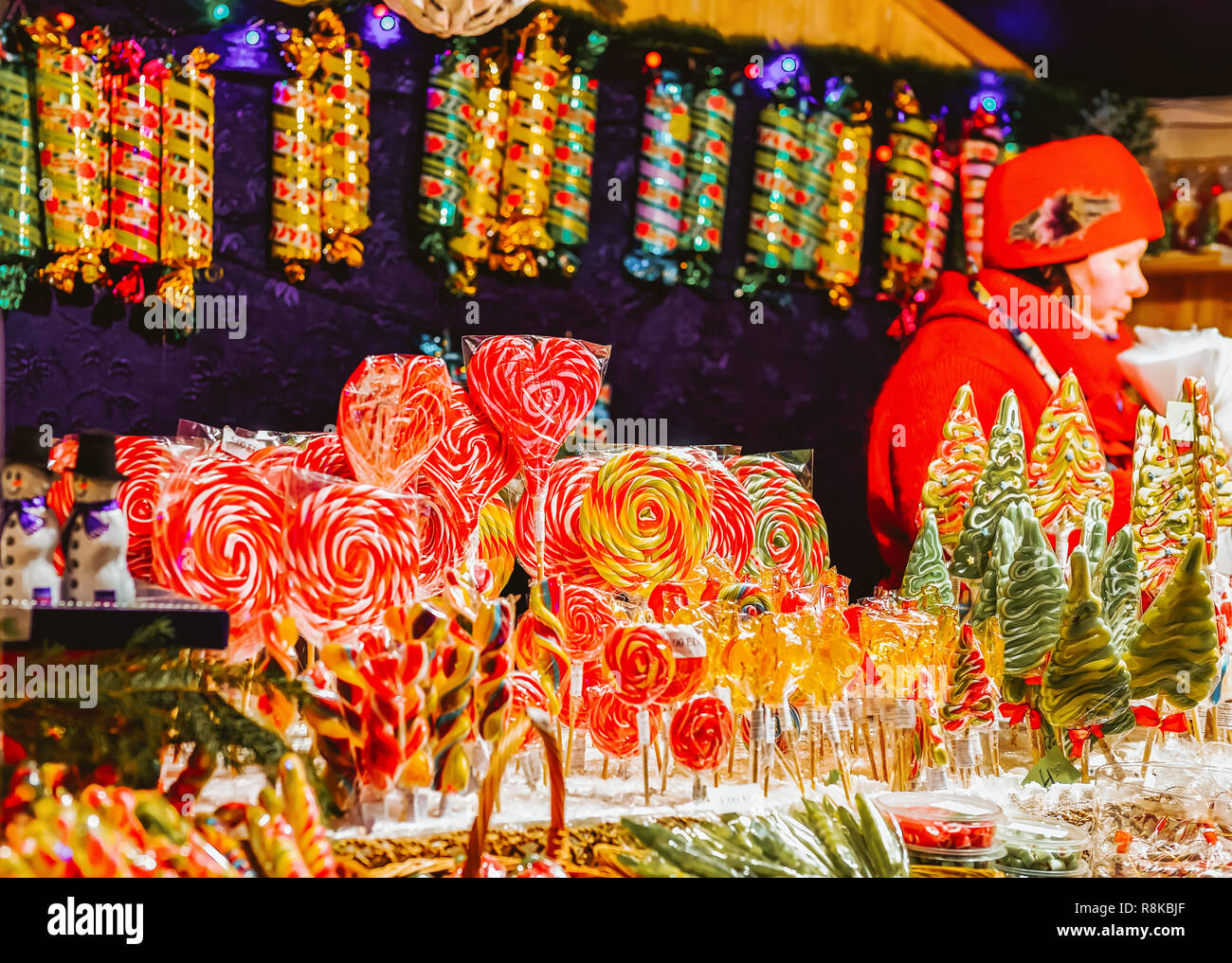 Sweet candies in Christmas market of Vilnius in Lithuania Stock Photo ...