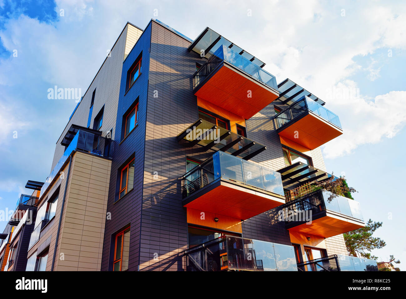 Modern new flat building exterior concept. Residential house and home ...