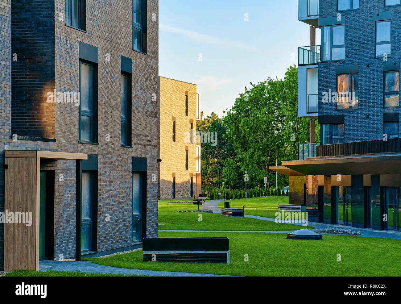 Modern residential apartment house complex block architecture, with ...