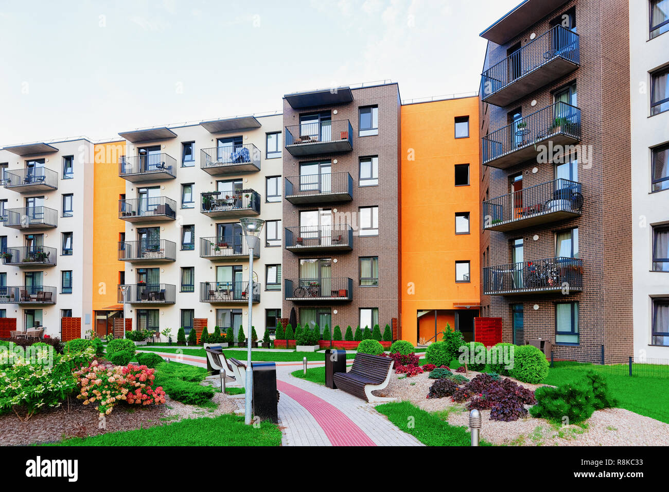 Modern residential apartment home complex block with outdoor facilities ...