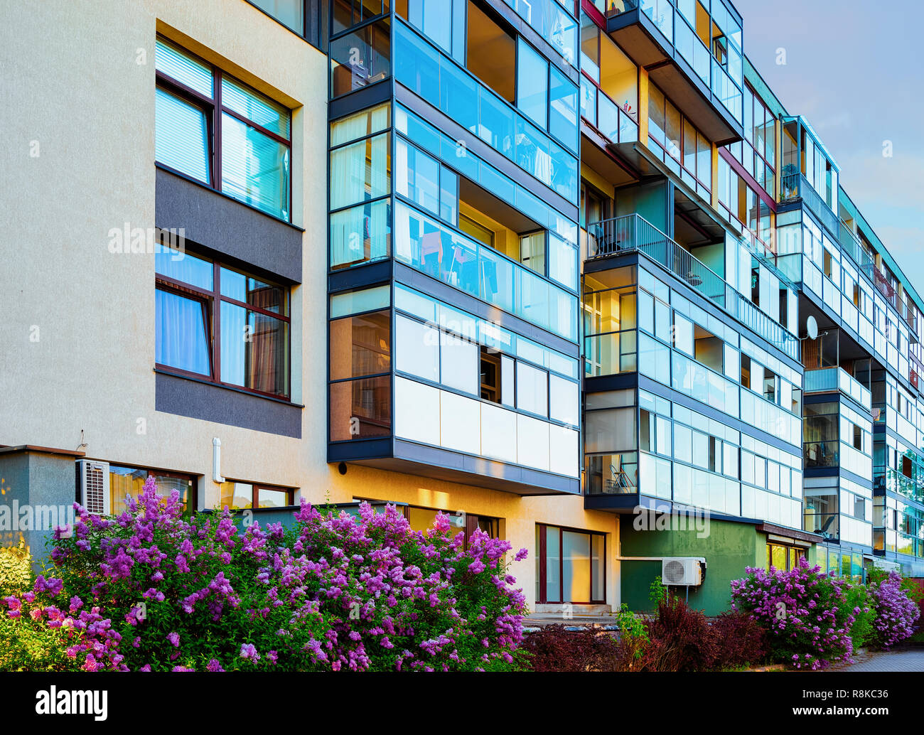 Modern residential apartment house building complex block with outdoor ...