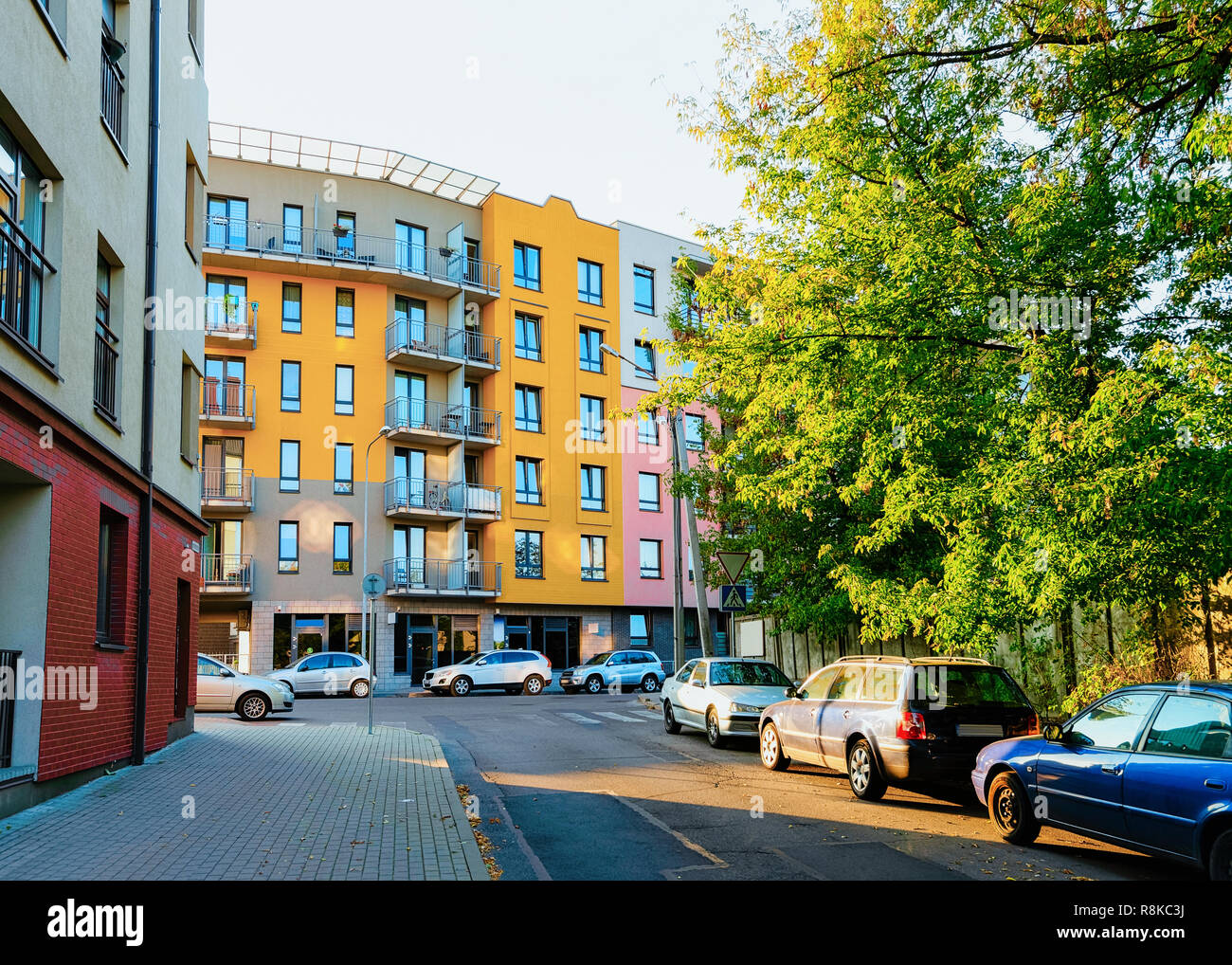 Modern residential apartment house complex block with outdoor facility ...